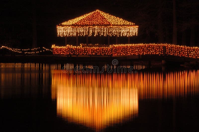 Lakeside Cabana Covered in Lights Stock Photo - Image of water ...