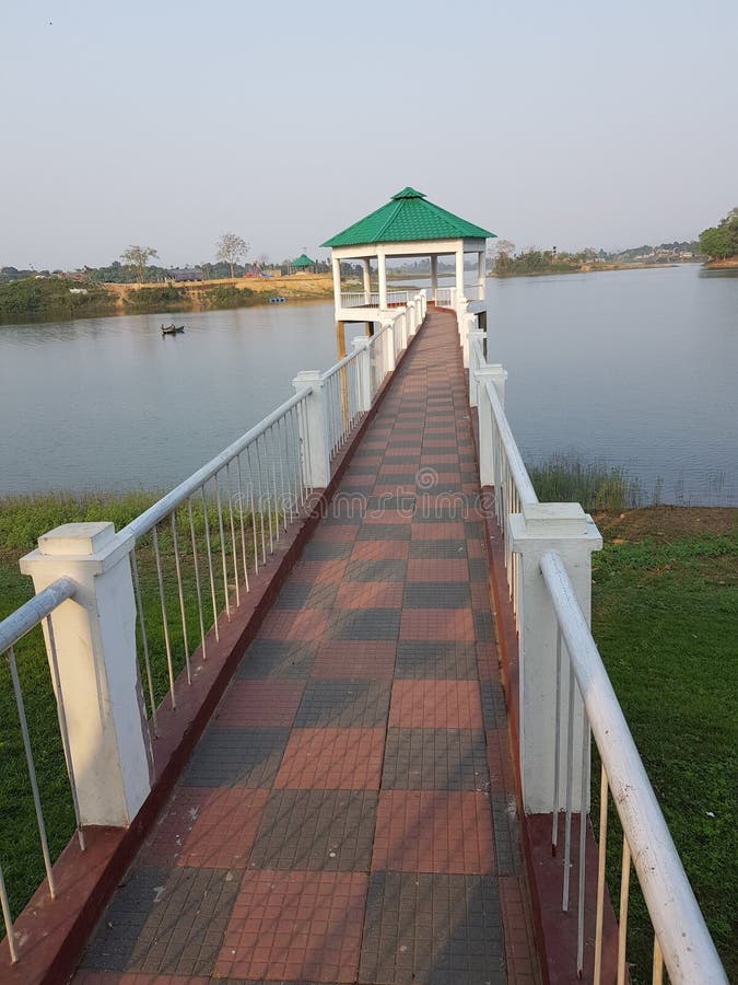 Lakeside Gazebo and Checkered Pathway Stock Image - Image of ...