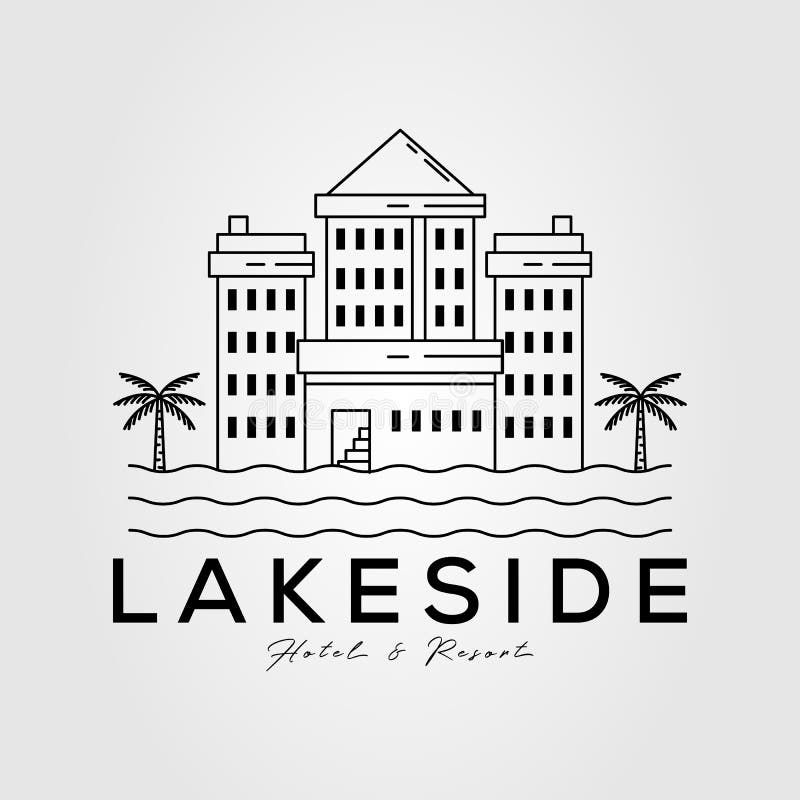 Lakeside Hotel and Resort Line Art Logo Vector Illustration Design ...
