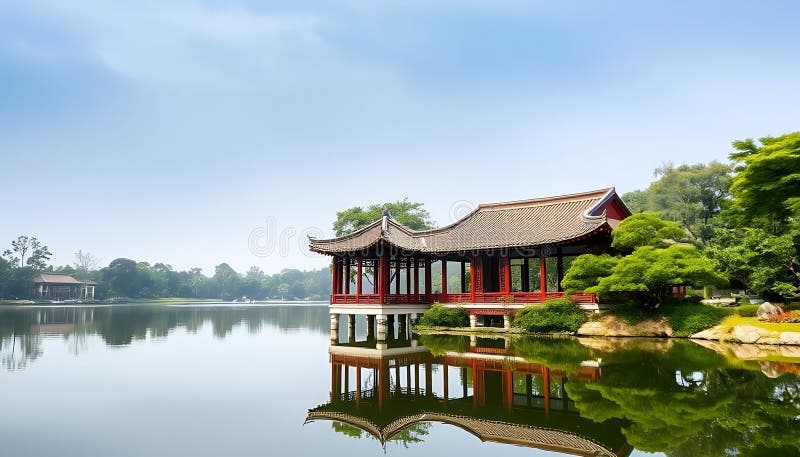 Lakeside House Reflection, Peaceful Waterfront Property View Generative ...