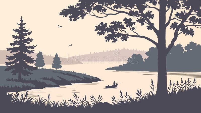 Lakeside Landscape with Trees, Calm Water Scene, Serene Nature ...