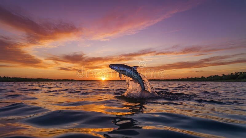 Lakeside Magic: Tequila Splitfin Leaping in the Glow of Sunset Stock ...