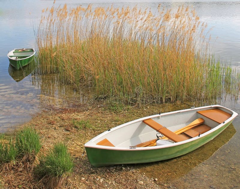 Lakeside with Moored Rowing Boats Stock Photo - Image of water, idyll ...