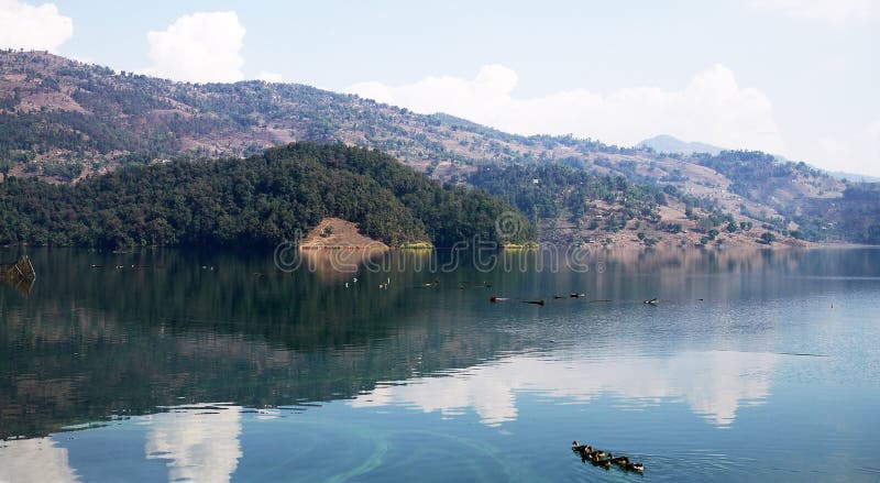 Lakeside in Pokhara with the Fishing Net with Mountain Range Stock ...
