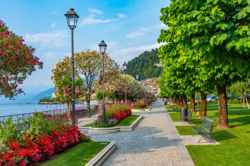 Lakeside Promenade at Bellagio in Italy Stock Photo - Image of bench ...