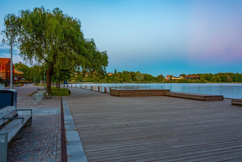 Lakeside Promenade in Swedish Town Vaxjo Stock Image - Image of modern ...