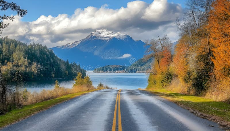 Lakeside Road with Mountain View Stock Photo - Image of scenic, route ...