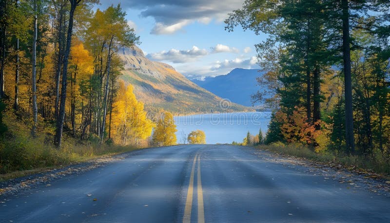Lakeside Road with Mountain View Stock Photo - Image of clouds ...