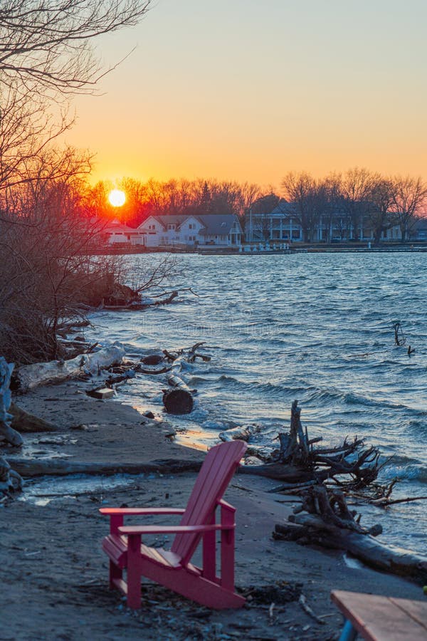 Lakeside scenery at sunset stock photo. Image of winter - 349241366
