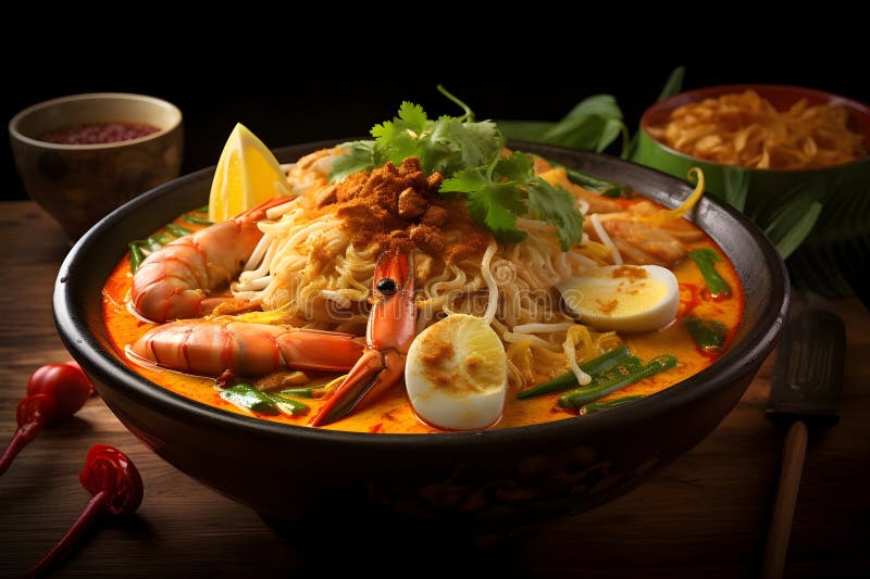 Laksa, a Spicy Noodle Soup with a Coconut Milk Base Stock Illustration ...