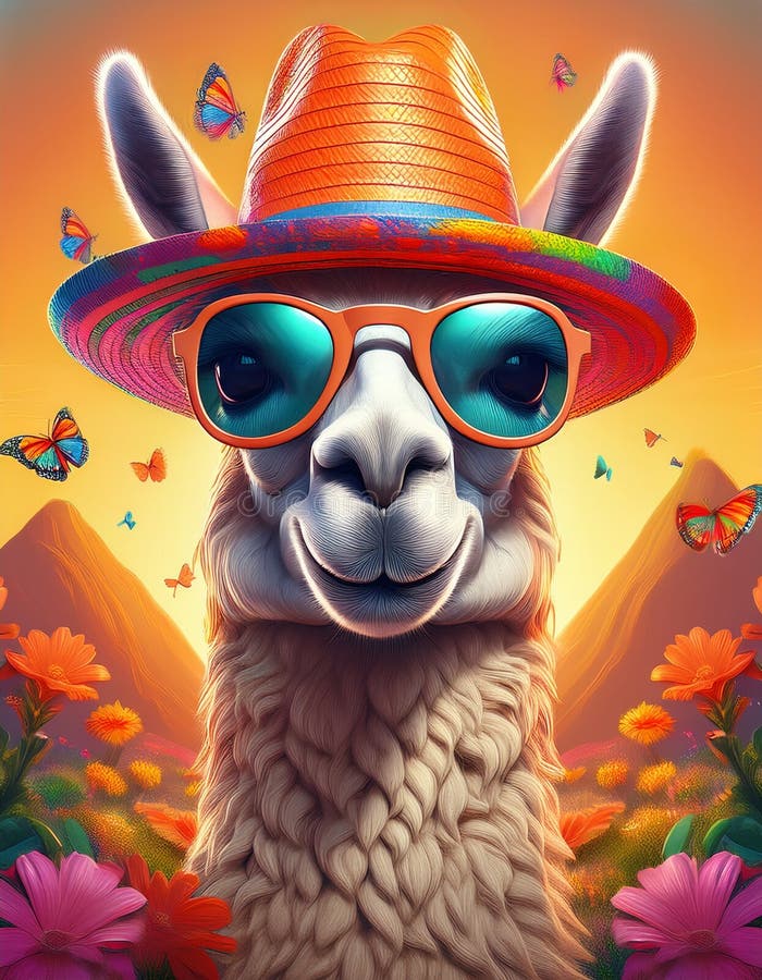 Lama con dibujos animados foto de archivo. Imagen de sombrero - 378940418