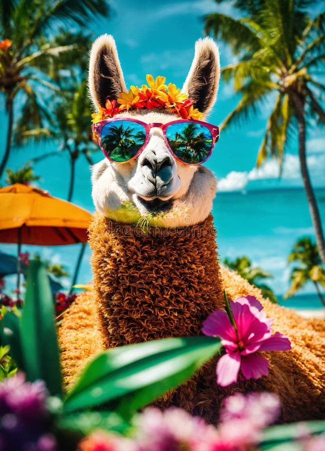 Lama with Glasses on a Background of Palm Trees. Selective Focus Stock ...