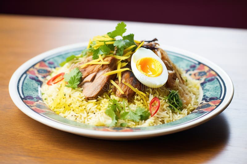 Lamb Biryani Plated with Slices of Boiled Egg Stock Illustration ...
