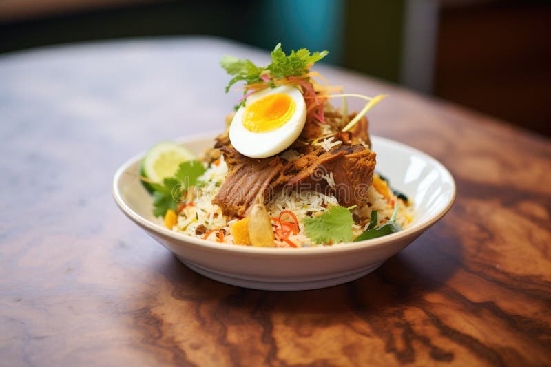 Lamb Biryani Plated with Slices of Boiled Egg Stock Image - Image of ...