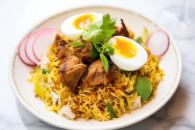 Lamb Biryani Plated with Slices of Boiled Egg Stock Photo - Image of ...