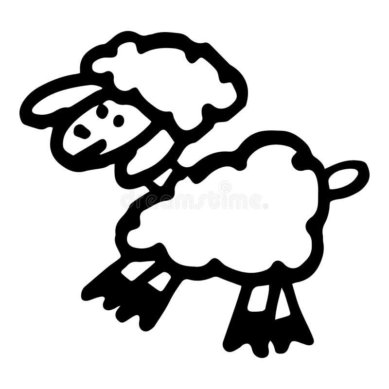 Lamb Black and White Doodle Sketch Isolated Object. Vector Illustration ...