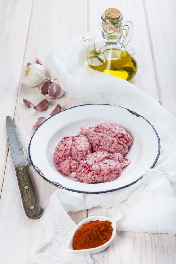 Lamb Brains and Ingredients for Cooking Them Stock Image - Image of ...