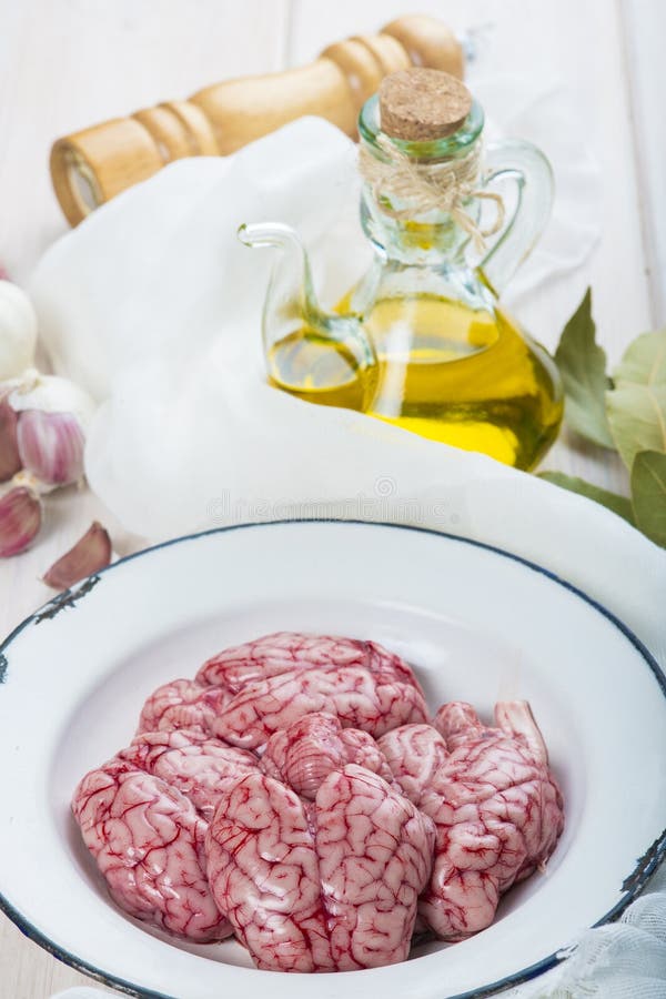 Lamb Brains and Ingredients for Cooking Them Stock Photo - Image of ...