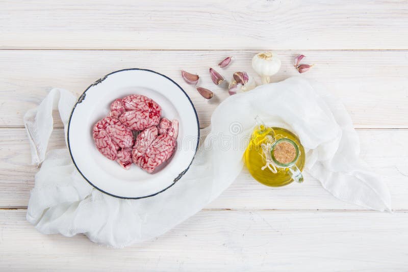 Lamb Brains and Ingredients for Cooking Them Stock Image - Image of ...