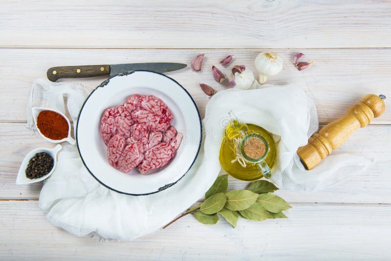 Lamb Brains and Ingredients for Cooking Them Stock Image - Image of ...