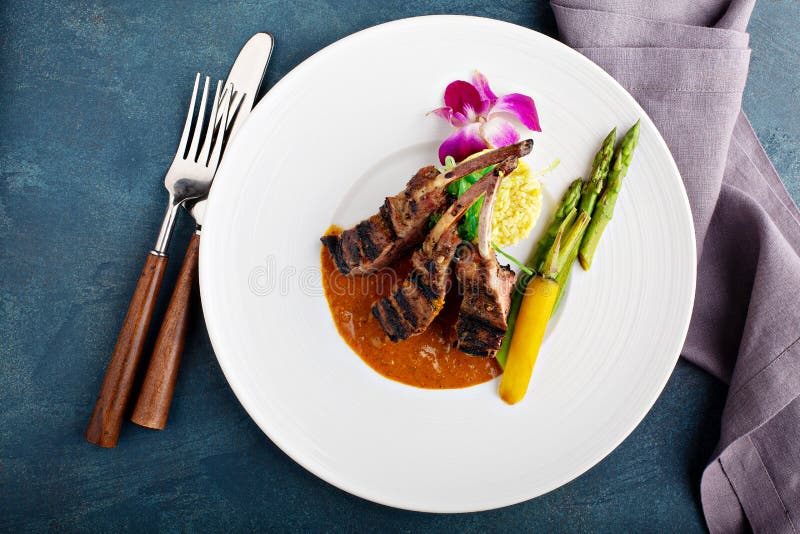 Lamb chops with fried rice stock image. Image of mutton - 163696691