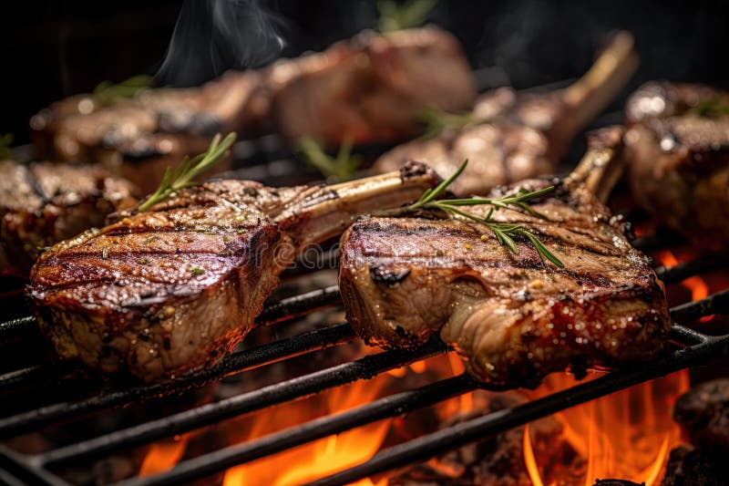 Lamb Chops Grilled on Barbecue Over the Fire. Generative Ai Image Stock ...