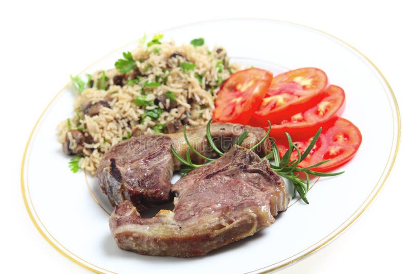 Lamb Chops with Mushroom Rice Stock Image - Image of white, sliced ...