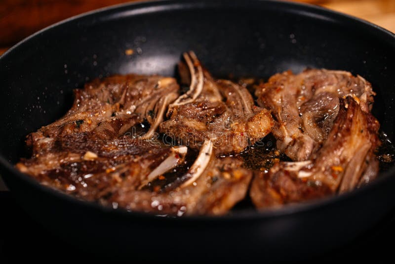 Lamb Cooking. Delicious Meat Dish. Close Up Stock Image - Image of ...
