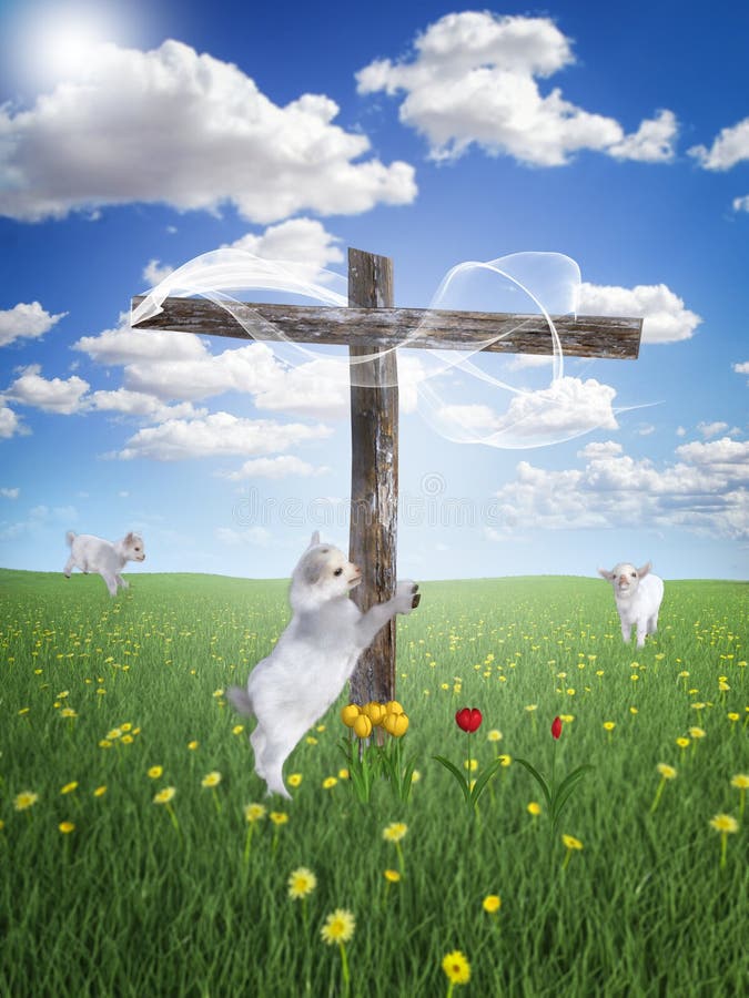 Lamb and cross for easter. stock image. Image of easter - 265951303