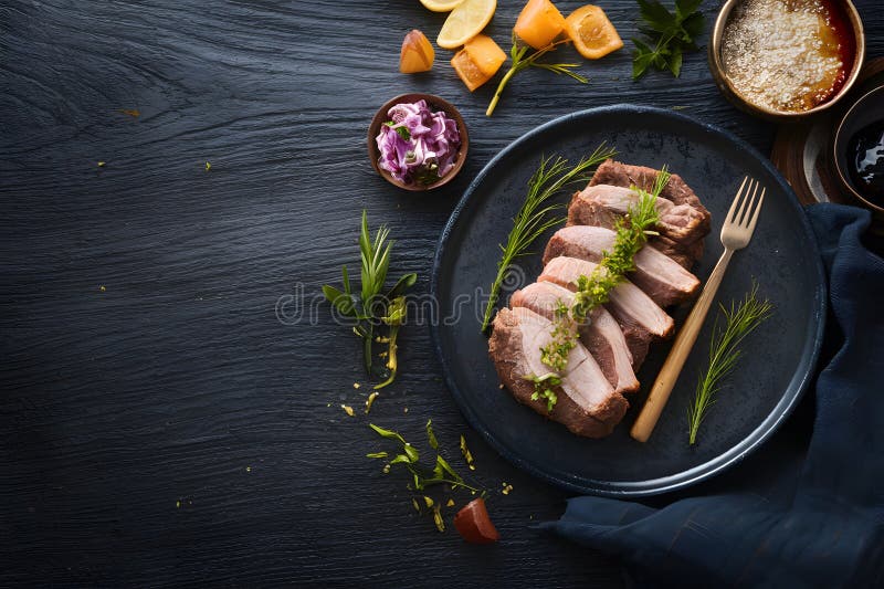 Lamb Cutlet on Rustic Table, Tempting Meal Presentation, Copy Space ...