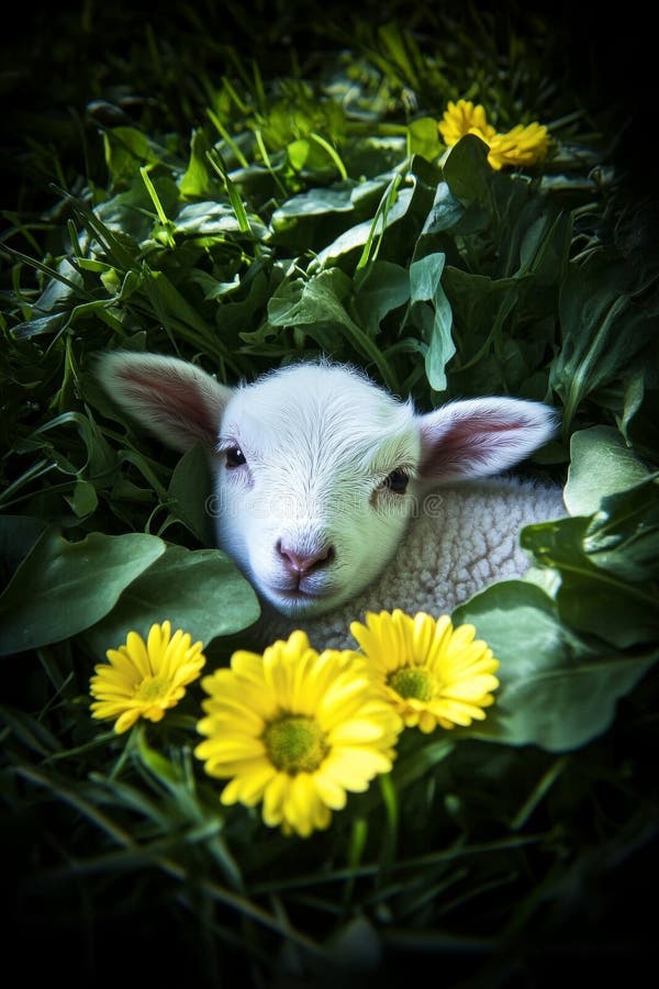 A Lamb Dozing in a Meadow Filled with Buttercups on a Bright Spring ...