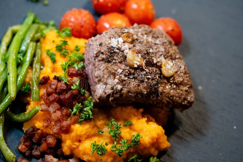 Roasted lamb salmon stock photo. Image of grilled, fillet - 308342016