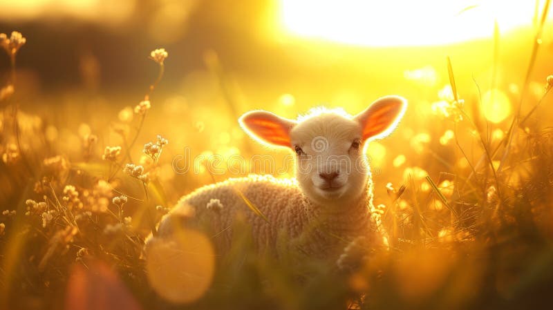 Lamb in Golden Hour Sunlight Stock Photo - Image of glowing, idyllic ...