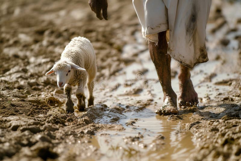 The Lamb and Jesus is Walking Out of the Mud. Generative AI Stock ...
