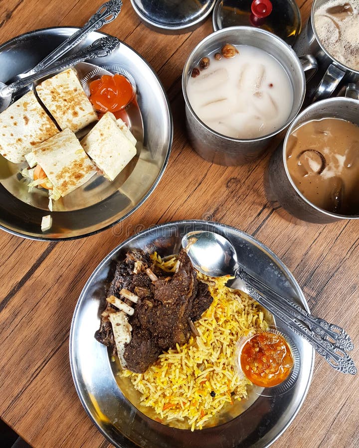 Lamb Kebuli Rice, Lamb Kebab, Arabic Coffee and Tea Stock Image - Image ...