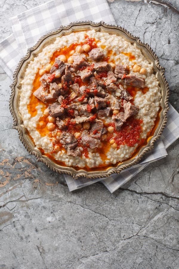 Lamb Keshkek Traditional Wheat and Mutton Stew Closeup on the Plate ...