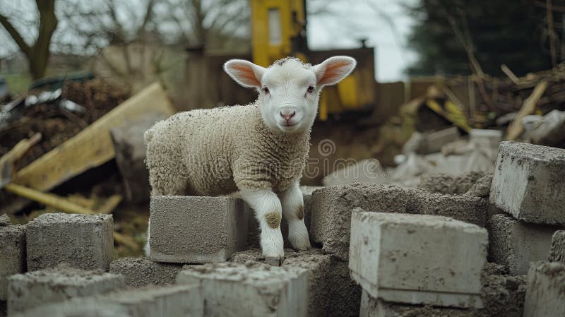 Lamb Laying Concrete Blocks.. Stock Photo - Image of summer, blocks ...