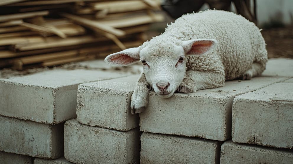 Lamb Laying Concrete Blocks.. Stock Image - Image of rural, innocent ...