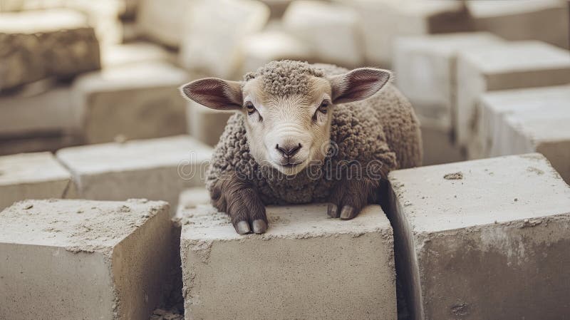 Lamb Laying Concrete Blocks.. Stock Image - Image of livestock, mammal ...