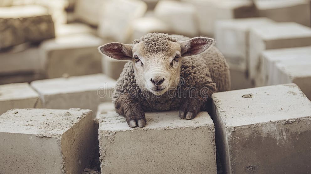 Lamb Laying Concrete Blocks.. Stock Image - Image of livestock, mammal ...