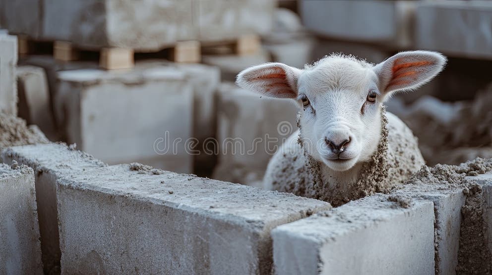 Lamb Laying Concrete Blocks.. Stock Photo - Image of flock, animal ...
