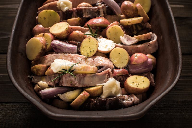 Lamb Loin Chops with Vegetables in Rustic Clay Dish Prepared for ...