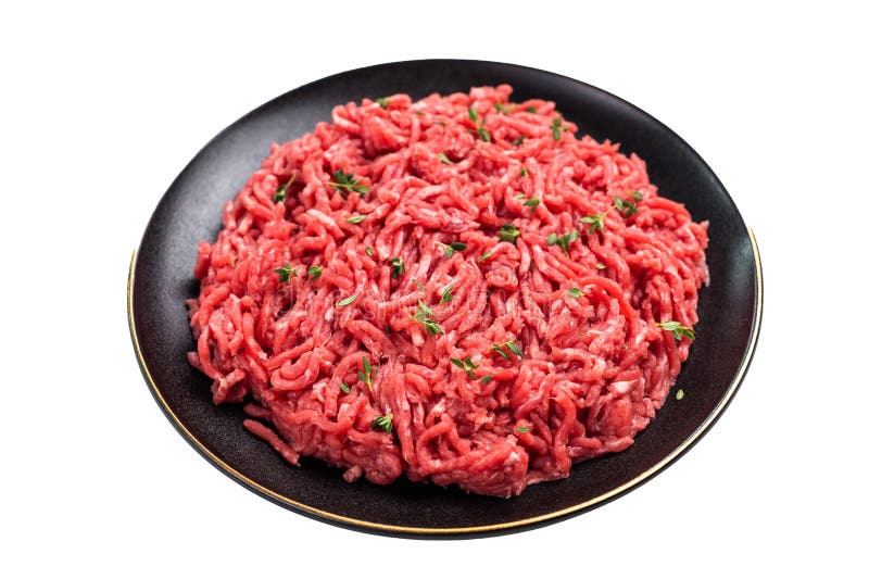 Lamb Mutton Ground Mince Raw Meat, Forcemeat on a Black Plate, Isolated ...