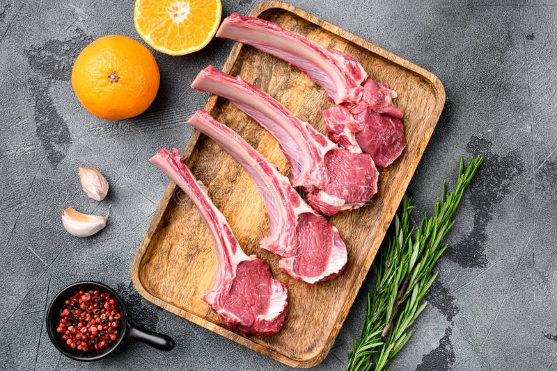 Lamb Mutton Meat, on Gray Stone Table Background, Top View Flat Lay ...