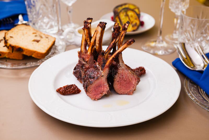 Lamb rack on a plate stock photo. Image of fillet, cuisine - 75789496