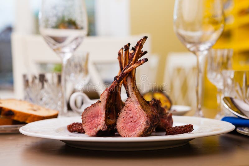 Lamb rack on a plate stock photo. Image of cutlet, food - 75797286