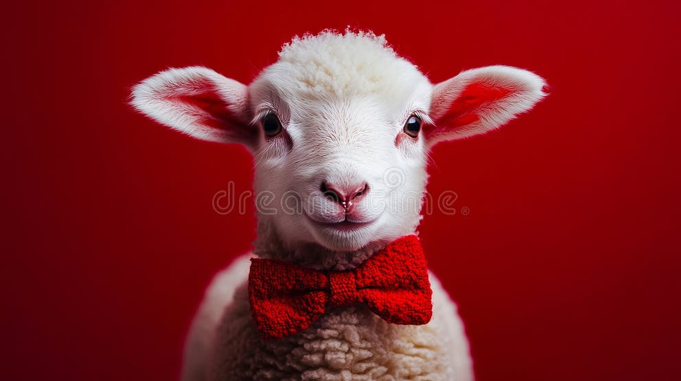 A Lamb with a Red Bow Tie on Its Neck Stock Photo - Image of stand ...