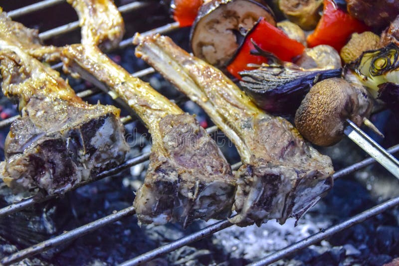 Lamb ribs on the grill stock image. Image of barbecue - 201863411