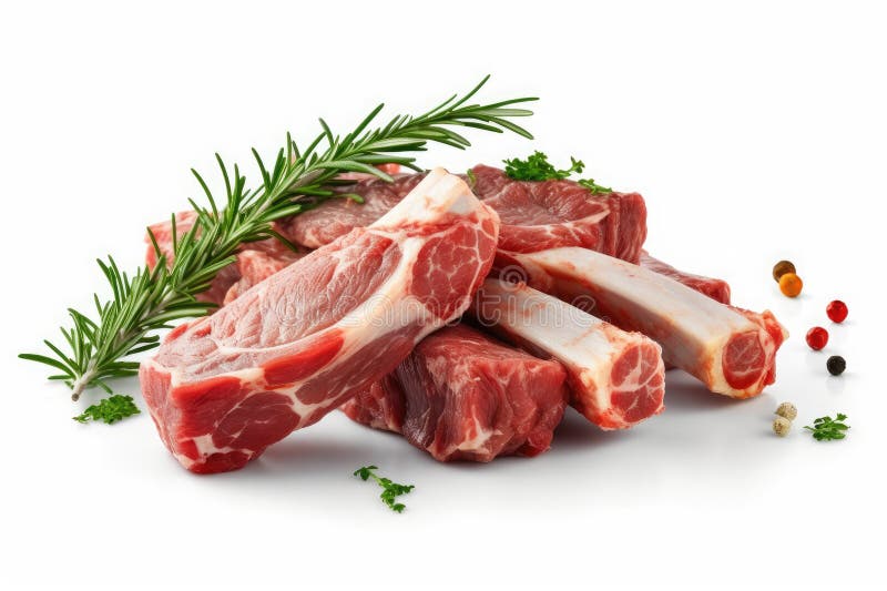 Lamb Ribs Meat and Herbs Isolated on White, Generative AI Stock ...