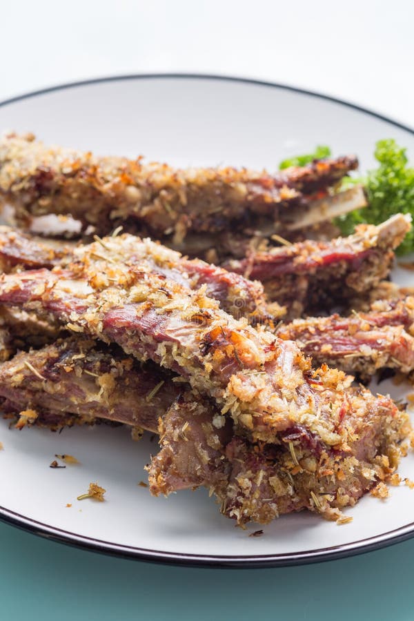 Lamb ribs on plate stock image. Image of dish, roast - 91678973
